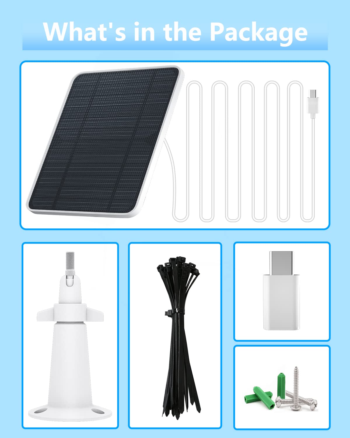 Solar Panel for Security Camera, 5V 4W Solar Panels Charger Compatible with Eufycam 2C/2C Pro/2/2 Pro/E20/E40/E, Micro USB & Type-C Port, IP65 Waterproof, 9.8ft Charging Cable & Wall Mount, 2 Pack