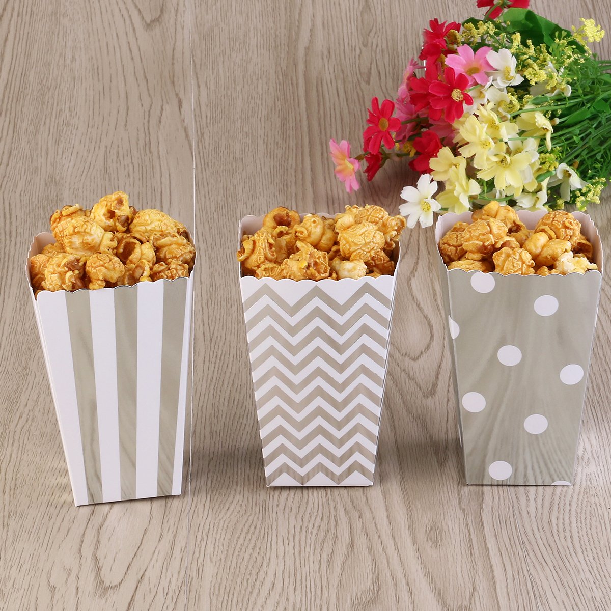 NUOLUX Popcorn Boxes Cardboard Candy Container 50pcs Silver Color