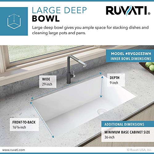 Ruvati 32 x 19 inch Undermount Granite Composite Single Bowl Kitchen Sink - Arctic White - RVG2033WH