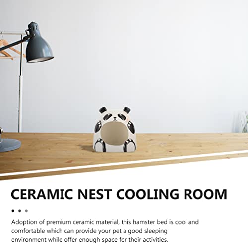 VILLCASE Small Animal Ceramic Critter Bath Hamster Hideout Pet House Panda Shape Hamster Hut Cave Summer Cool Chinchilla Nest Pet Habitat Cage for Dwarf Hamsters Gerbils