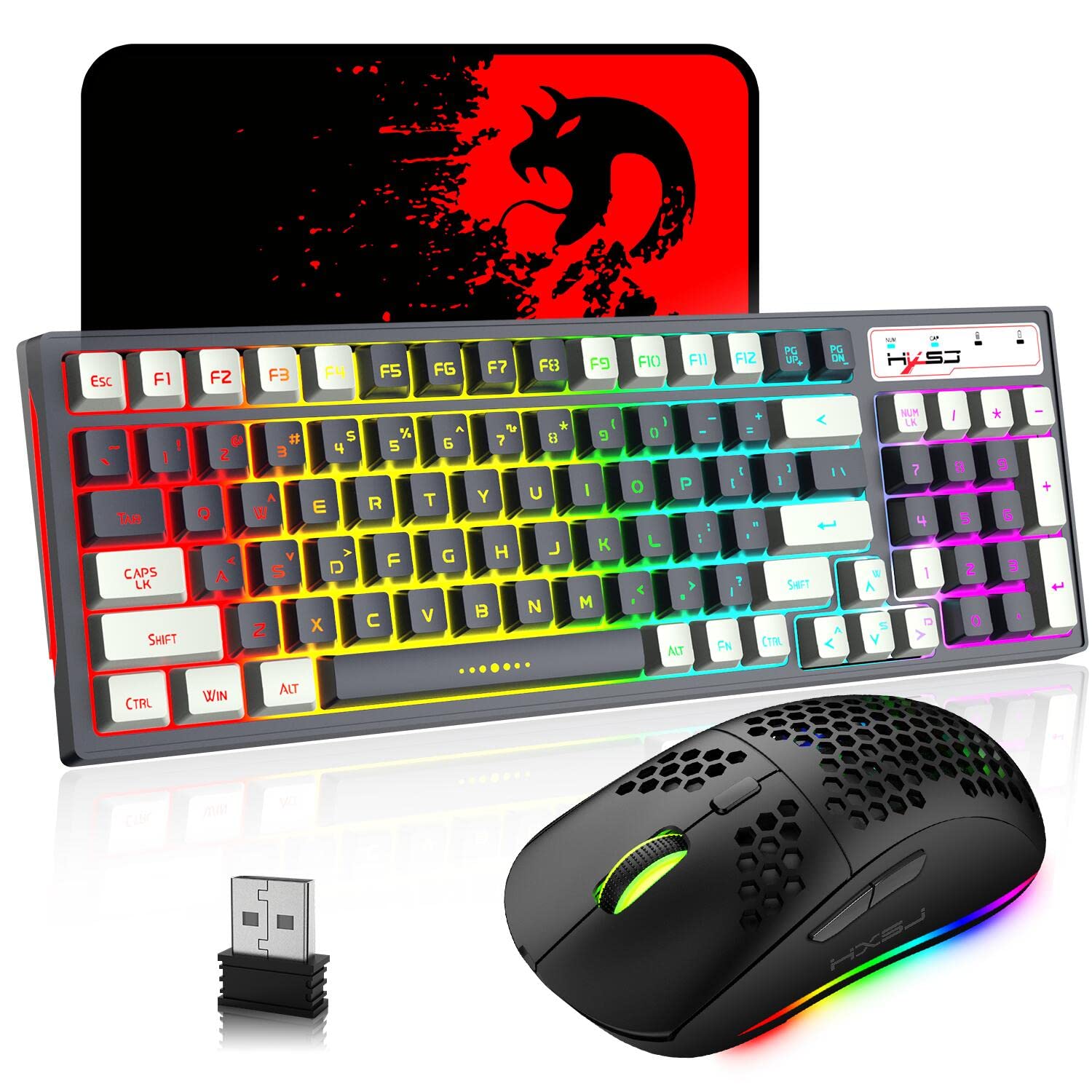 SELORSS Wireless Gaming Keyboard and Mouse Combo,2.4G Rechargeable RGB 96 Keys Ergonomic Mechanical Feeling Keyboard,RGB Backlit Wireless Lightweight Gaming Mouse for Windows Mac PC Xbox PS4 Gamers