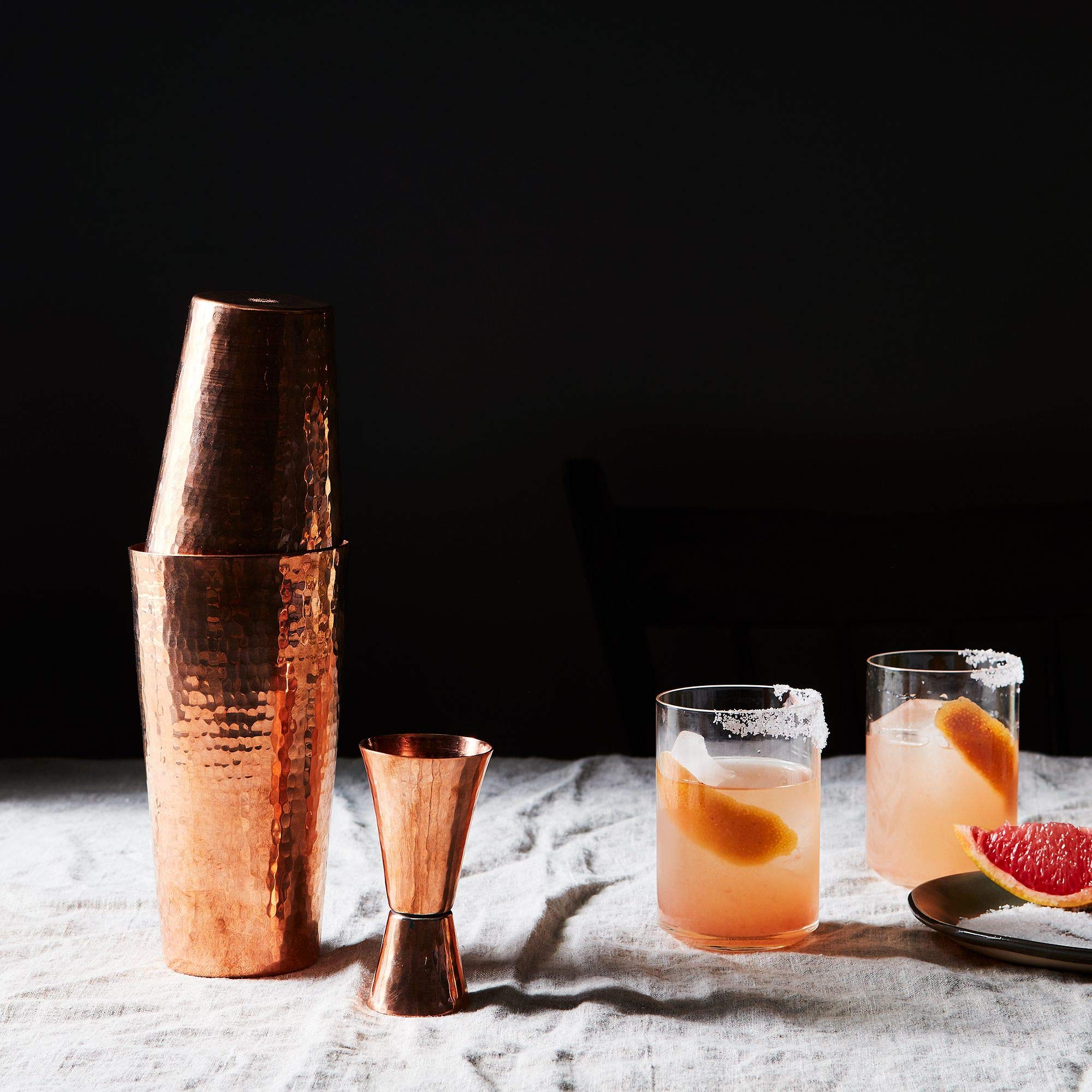 Sertodo Copper Boston Maraka Cocktail Shaker Set, Hand Hammered 100% Pure Copper, 18 oz Cup, 30 oz Cup