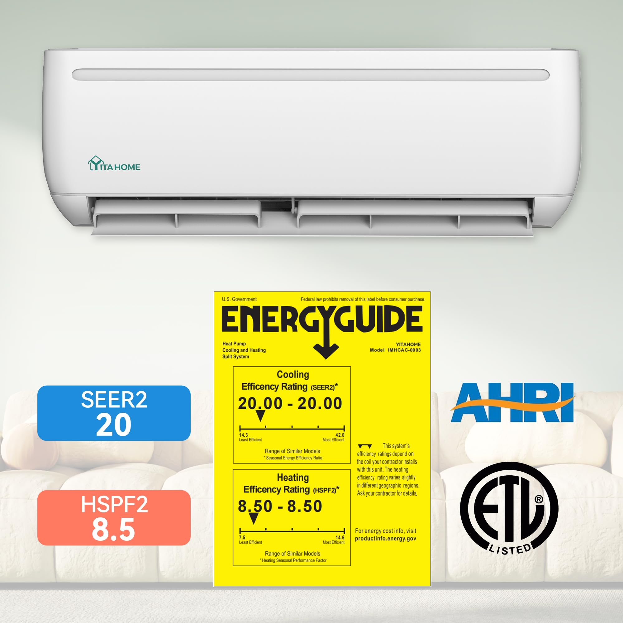 YITAHOME 24000 BTU Mini Split Air Conditioner Heat Pump System, Wifi Enabled 21 SEER2 208-230V Ductless AC Cool Up to 1500 Sq. Ft, Compatible with Alexa, Complete Installation Kit, White