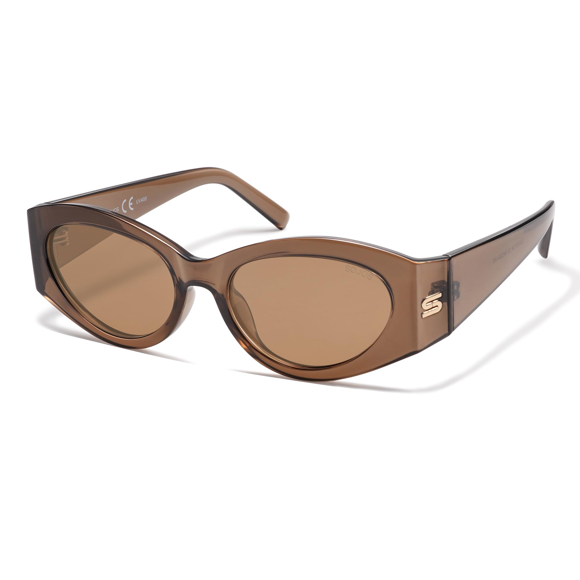 SOJOS Trendy Cat Eye Oval Polarized Sunglasses for Women Fashion Cateye Womens Sunnies SJ2318, Light Brown Frame/Dark Brown Lens