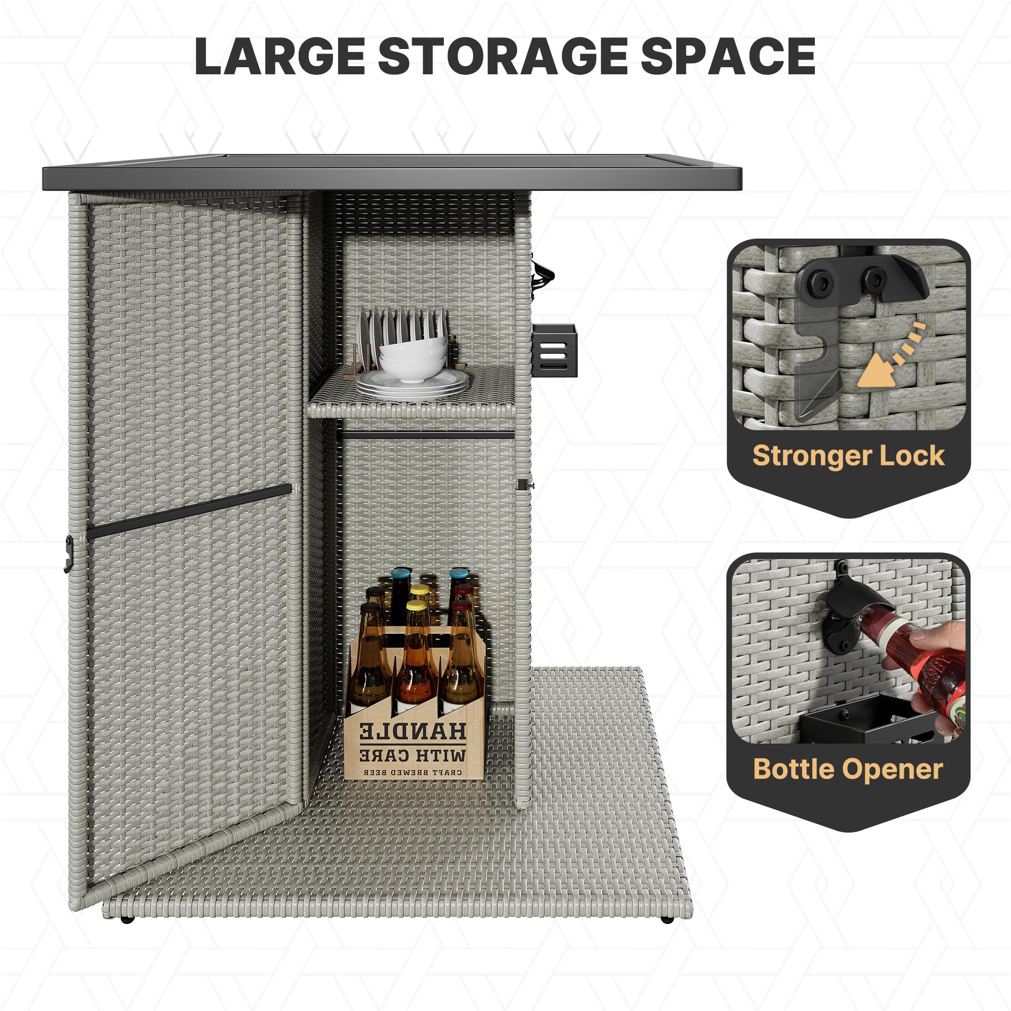 YITAHOME 5-Piece Outdoor Wicker Bar Set with Built-in Bottle Opener, Storage Shelf & Metal Tabletop, 4 Stools with Backrest for Patios, Backyards, Gardens, Poolside, Porches, Gray