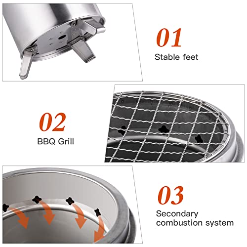 Portable Smokeless Fire Pit with Foldable Legs and Grill, Stainless Steel Outdoor Firepit Wood Burning Bonfire Pit with Carry Bag Safe for Campfire, Cooking, BBQ on Patio Deck Backyard and Beach