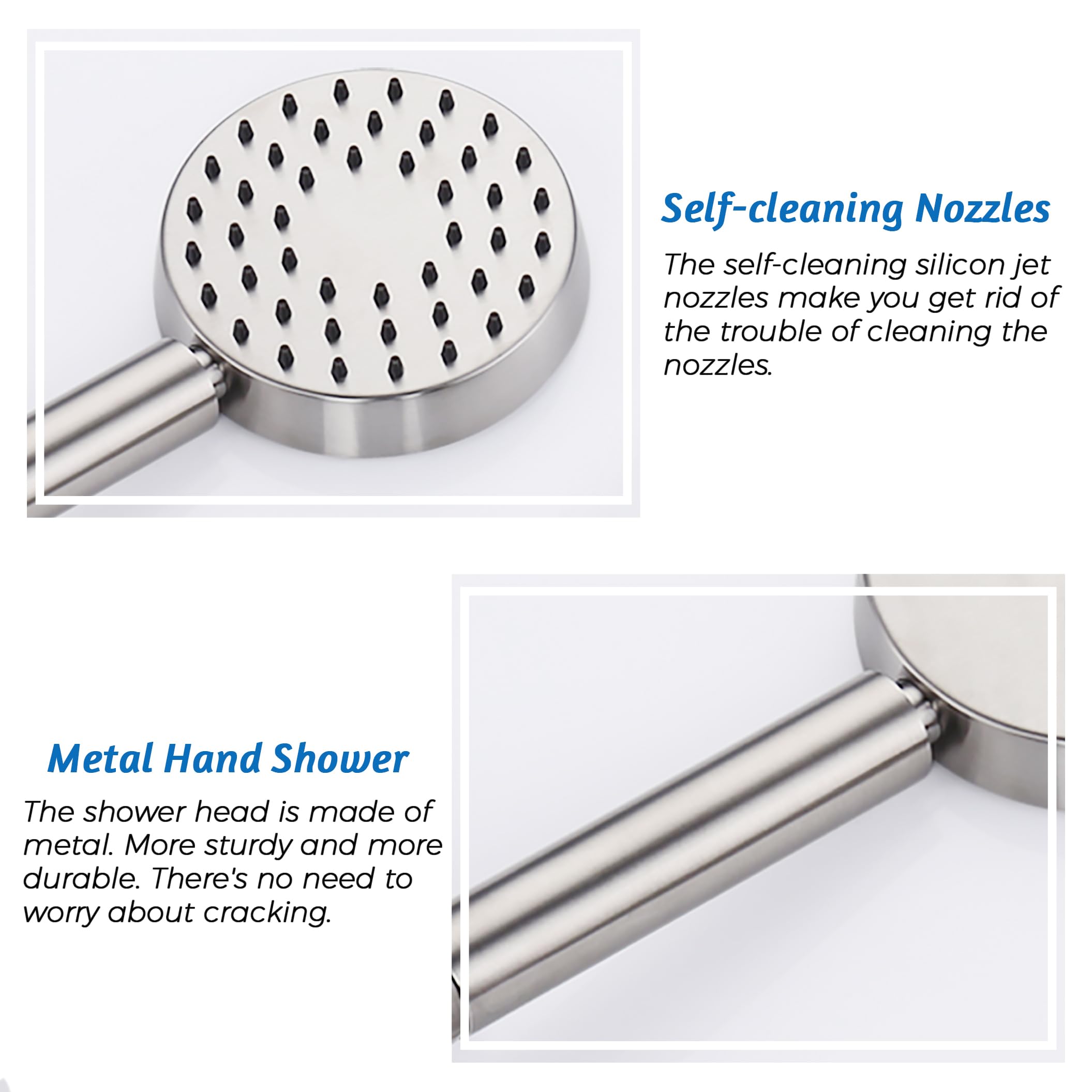 Solid Metal Brushed Nickel Handheld Shower Head With Extra Long Stainless Steel Hose & Brass Holder,Equipped with Flow Valve to Control Water Pressure, Hotel Quality