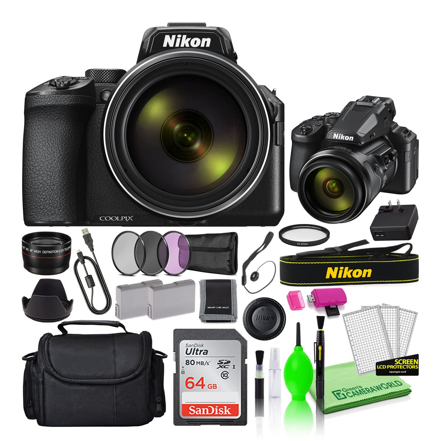 Nikon COOLPIX P950 16MP 83x Optical Zoom Digital Camera (26532) Deluxe Bundle Kit with Sandisk 64GB SD Card + Large Camera Bag + Filter Kit + Spare Battery + Telephoto Lens + More (Renewed)