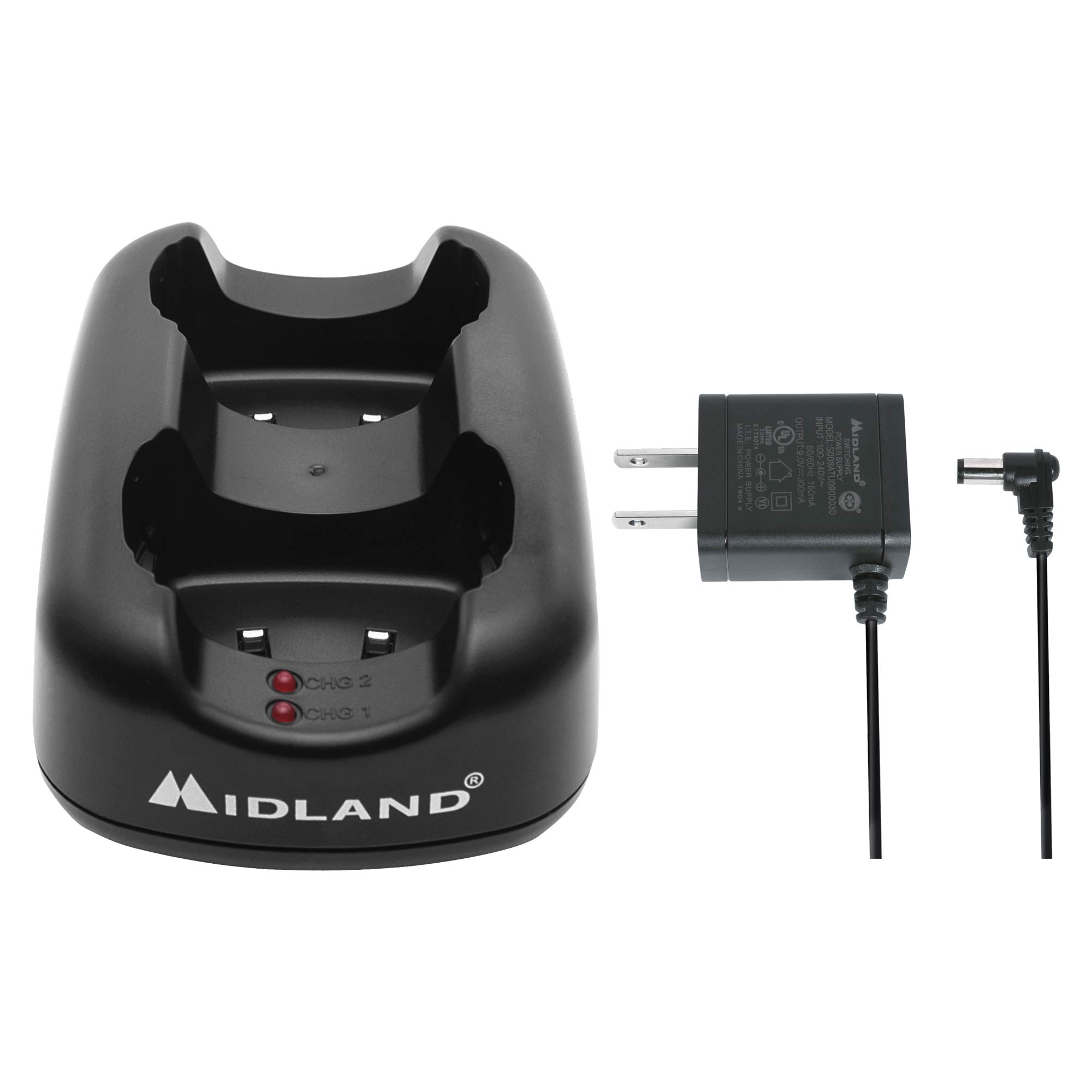Midland® - AVP21 Dual Desktop Charger for LXT Series Two-Way Radios LXT600 LXT630 LXT650 with AC Wall Adaptor - Walkie Talkie Charging Station