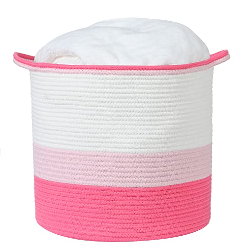 Midlee Pink Toys Cotton Rope Basket- 3 Tone- Nursery Dog Kids Baby Woven Storage Bin Organizer