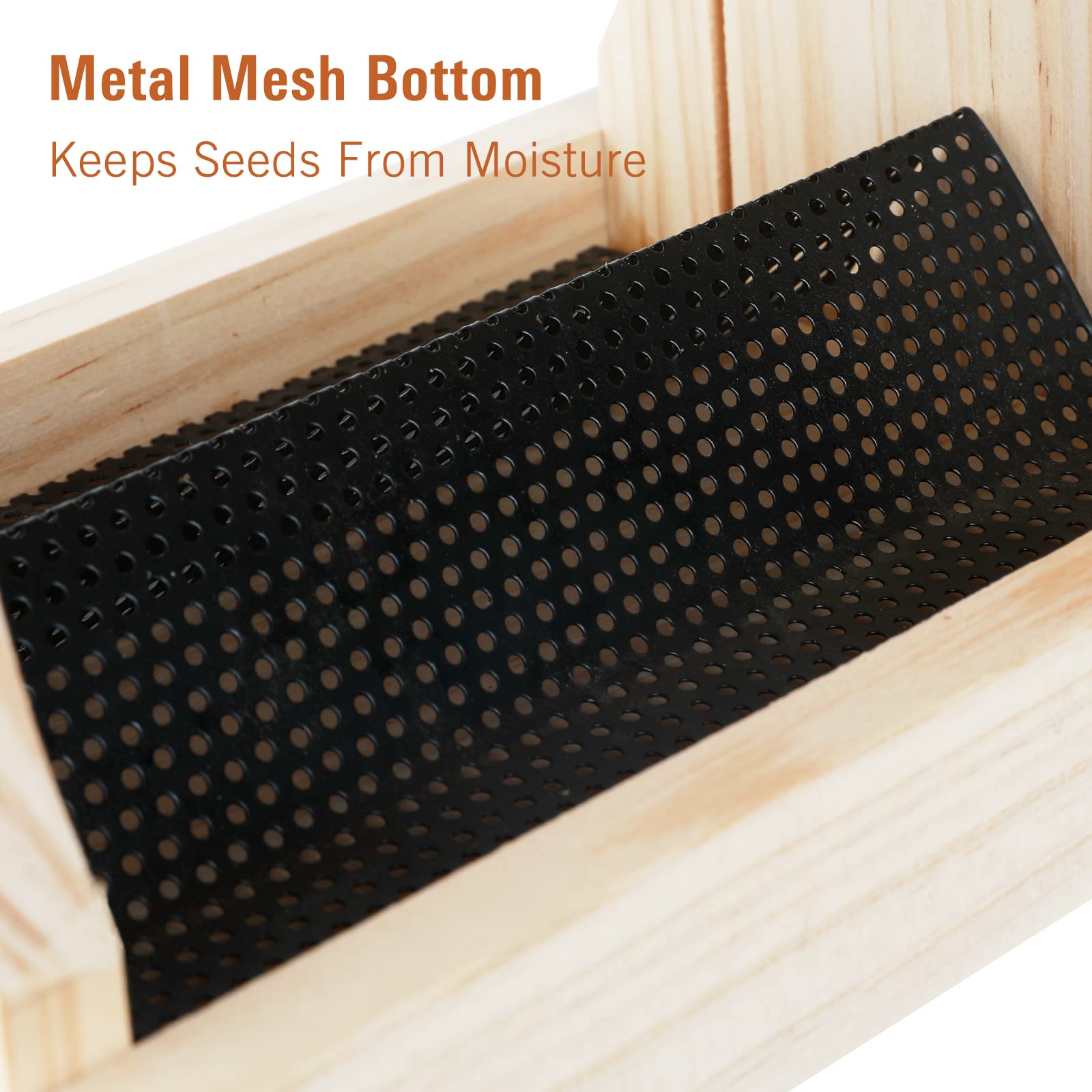Solution4Patio Wooden Bluebird Mealworm Feeder, W/Perches, Two Side 3.2" Dia Entry Holes, Metal Mesh Tray, Large Capacity, Easy to Clean & Fill, 8.6" W x 5.6" D x 8.2" H, B101D01-US