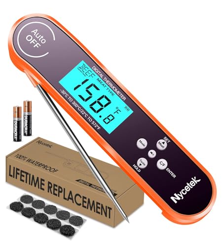 Nycetek Digital Cooking Thermometer, Accurate & Waterproof Instant Read Meat Thermometer with Backlit, Calibration, Probe, Food Thermometer for Kitchen, Grilling, Candy, BBQ, Oil Fry, Baking and More