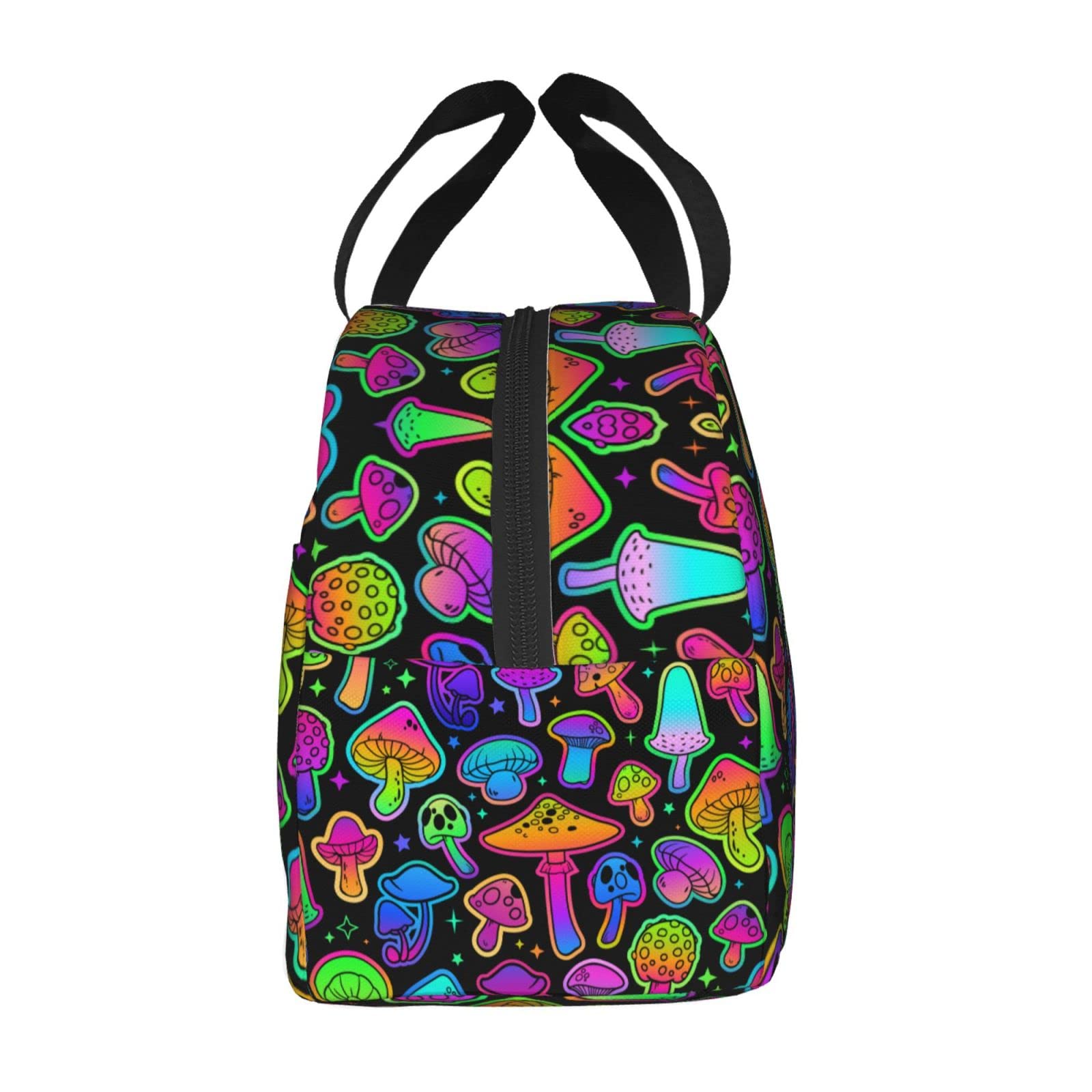 Psychedelic Magic Mushrooms 60s Hippie Reusable Insulated Lunch Bag For Women Men Waterproof Tote Lunch Box Thermal Cooler Lunch Tote Bag For Work Office Travel Picnic