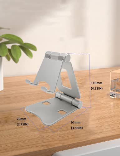 xwyebo Dual Folding Cell Phone StandPortable Aluminum Phone Holder,Adjustable Phone Dock Cradle Compatible, Fully Adjustable Foldable Desktop Phone Holder with iPhone 14/13/12/11 Pro Max(Silver)