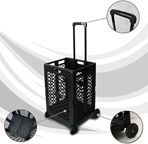 RAZZUM Large Hand Trucks,Plastic Folding Supermarket Shopping Cart Portable Trolley Car Luggage Push Storage Box Storage Box Trolleys/Orange