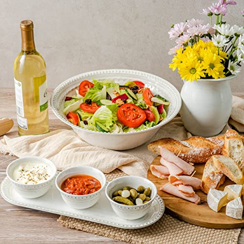 Zak Designs French Country House Melamine Plastic Oval Serving Platter (16 inches, Oyster), Condiment Bowl-Tray 4pc, durable and BPA Free