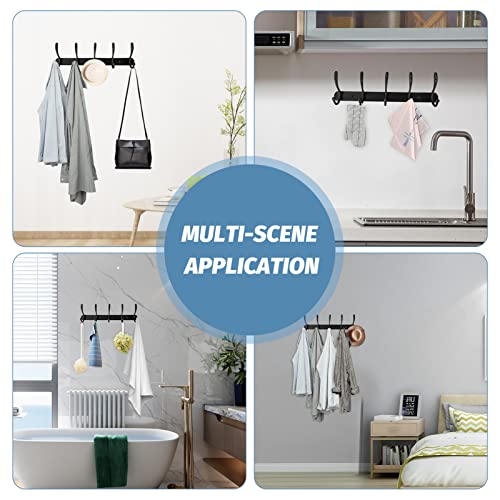 Wall Mount Coat Rack with 5 Black Hooks , 2 Pack 16’’ Stainless Steel Heavy Duty Wall Coat Rack for Hanging for Jackets Towels Hats Scarves Bags Wall Coat Hanger for Entryway Bathroom Bedroom (Black)