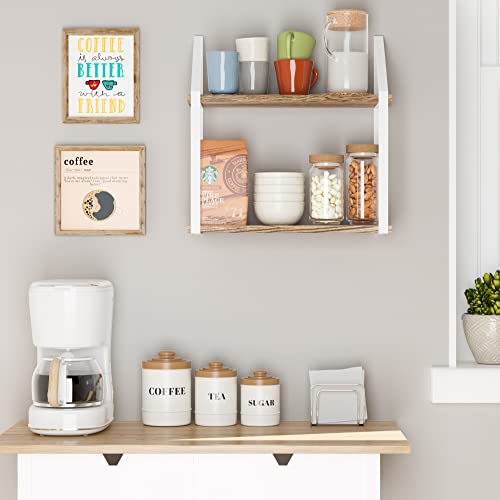 Wallniture Modena 2-Tier Bathroom Organizer, Wall Shelves for Kitchen Organization, Laundry Decor Wall Bookshelves Living Room Burnt Finish, White Bracket