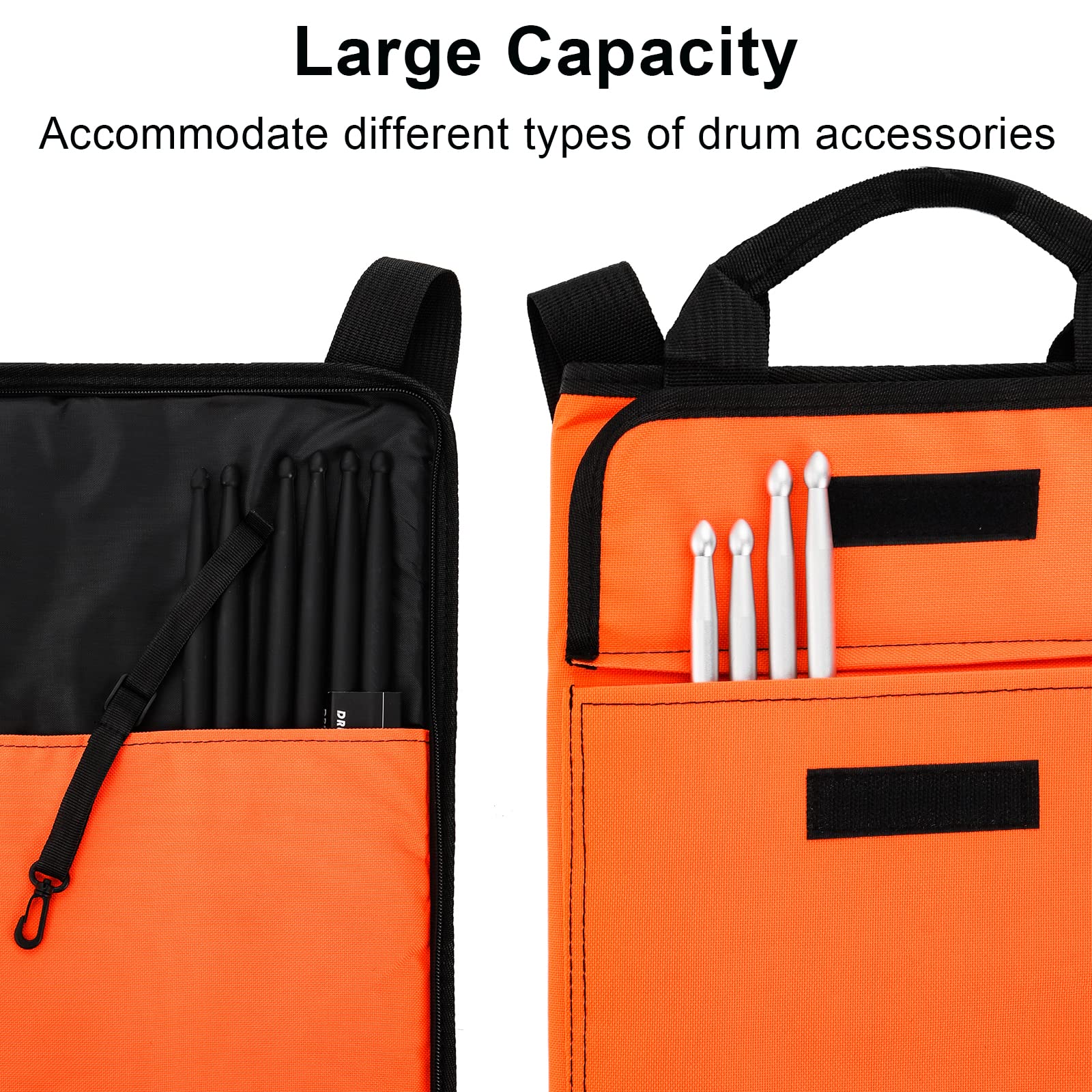 SOUJOY 2 Pack Drum Stick Bag, Drumstick Storage Case with Anti-Falling Pocket, Large Capacity Hanging Portable Mallet Case for Drumsticks Brushes Mallets up to 12 Pairs