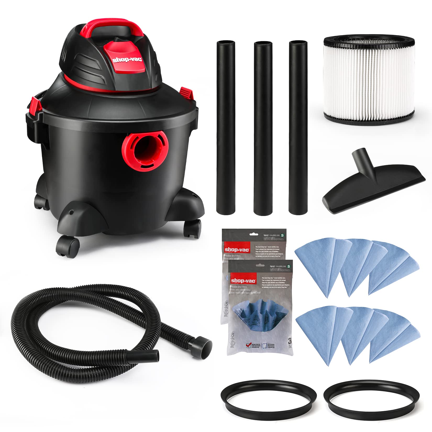 Shop-Vac 6 Gallon 3.0 Peak HP Wet Dry Vacuum+ 90107 Paper Disc Filter