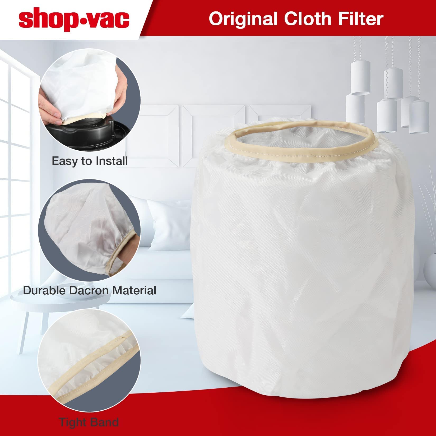 Shop-Vac 6 Gallon 3.0 Peak HP Wet Dry Vacuum+ 90115 Dacron Cloth Filter