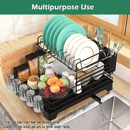 Zhithink Dish Drying Rack, Multifunctional Dish Rack, Kitchen Dish Drying Rack Dish Racks for Kitchen Counter Drying Rack for Kitchen Sink Drying Rack Kitchen, 2-Tier Pull Out Dish Drying Rack