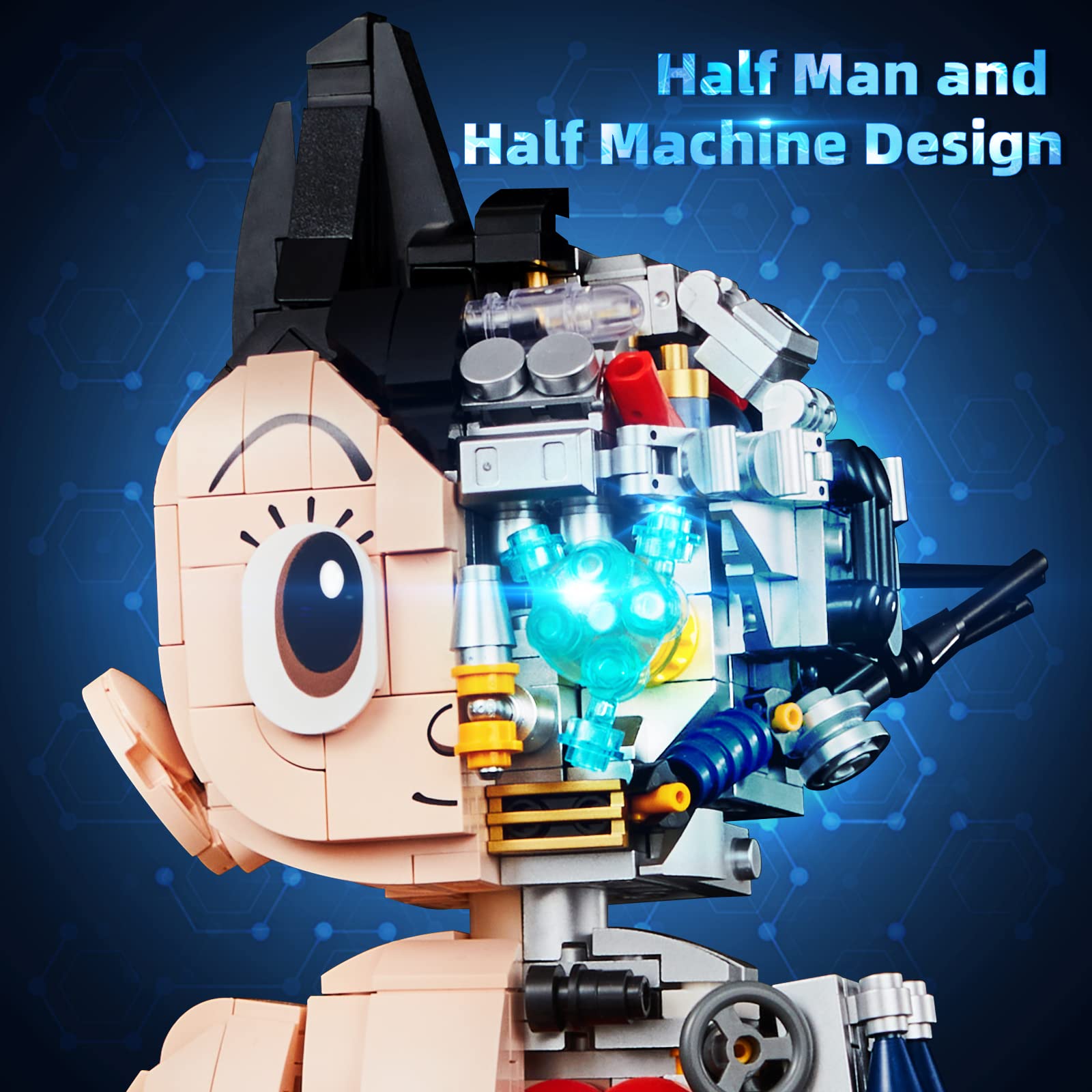 Soview Astro Boy Building Toy, Cool Building Block for Adults, Collectible Mighty Atom Display Model for Home or Office, Assembled Birthday Gift for Adults and Teens(1258Pieces)