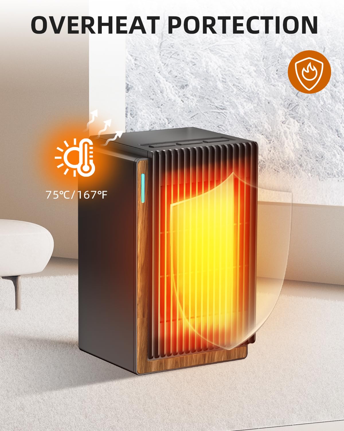 Space Heater, Portable Electric Heater, 1200w PTC Ceramic Small Heater with 2 Temperature Mode, 2-4-6 hours Timing Settings, Overheat and Tip-over Protection, Fast Heating Fan for Indoor Use Office