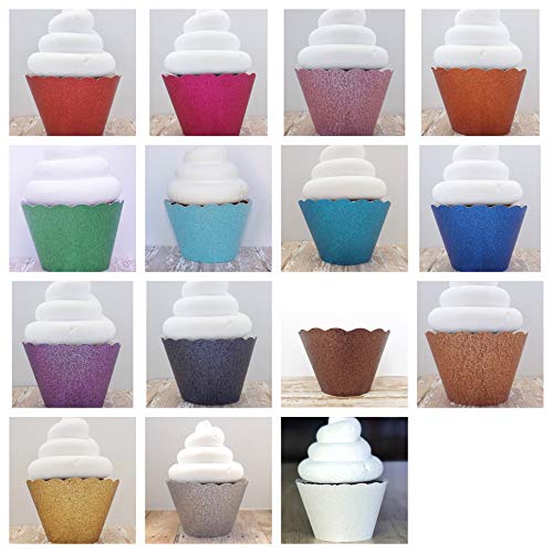 White Glitter Cupcake Wrappers Mini Dessert Holders Birthday Party Decorations Set of 12