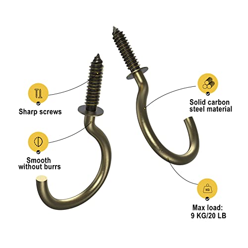 RELBRO 50 Pcs Screw Hooks, 1-1/4 Inch Bronze Cup Hooks Screw in Mug Hooks Metal Heavy Duty Screw Wood Wall Ceiling Hooks Plant Hooks Indoor Outdoor for Utensils Baskets Lights Wreaths