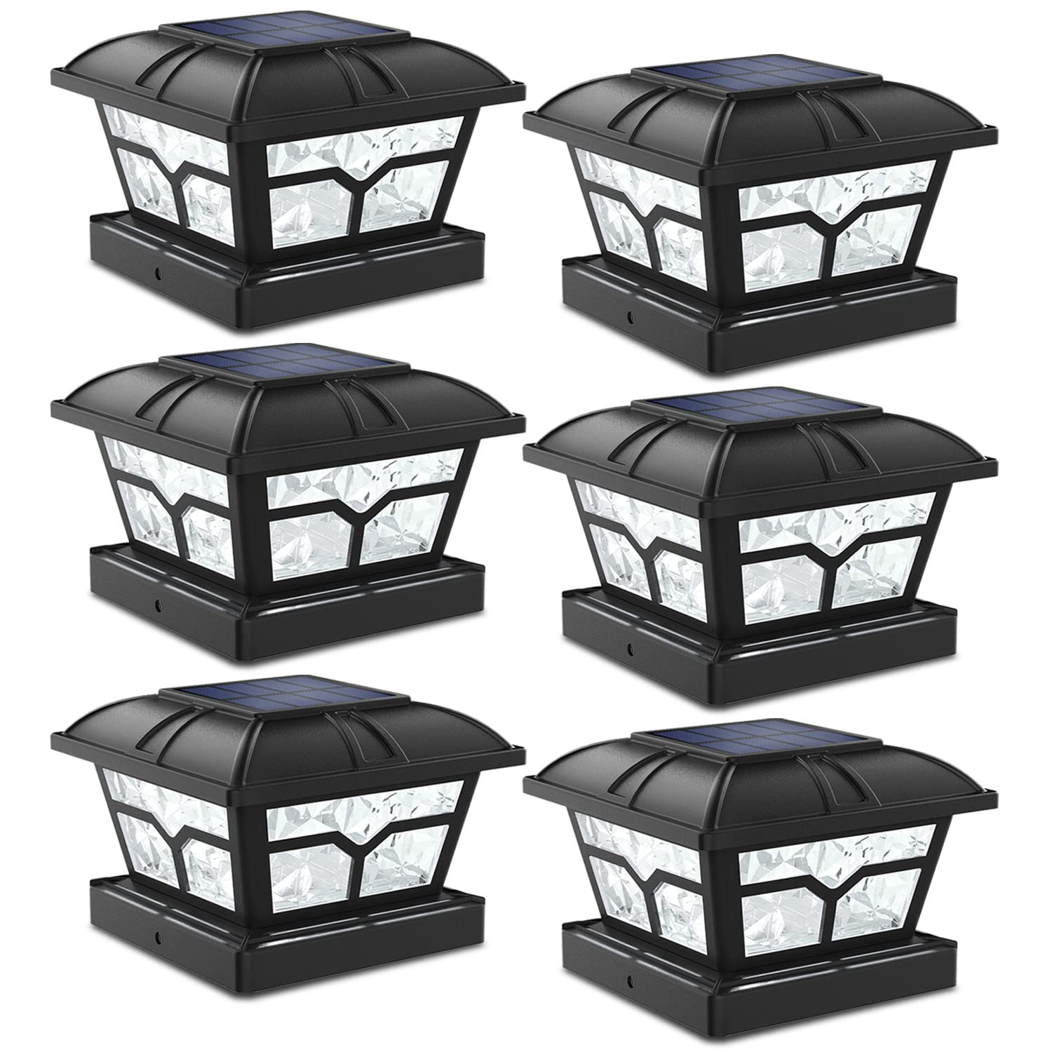 SIEDiNLAR Solar Post Cap Lights Outdoor 2 Color Modes 8 LEDs for 4x4 5x5 6x6 Posts Fence Patio Deck Decoration Warm White & Cool White Lighting Black (6 Pack)