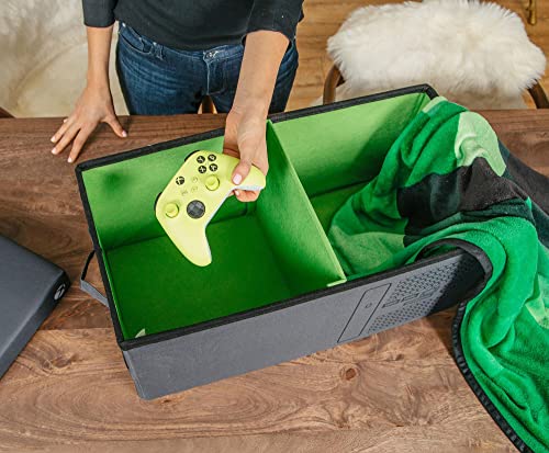 Ukonic Xbox Series X Logo Collapsible Storage Bin Chest with Lid | Fabric Basket Container with Handles, Cubby Cube Closet Organizer | Video Game Gifts And Collectibles | 24 x 12 Inches