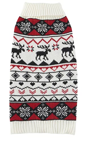 White Red Ugly Vintage Knit Reindeer Holiday Festive Christmas Clothes Sweater for Dogs Medium M Size Back Length 14"