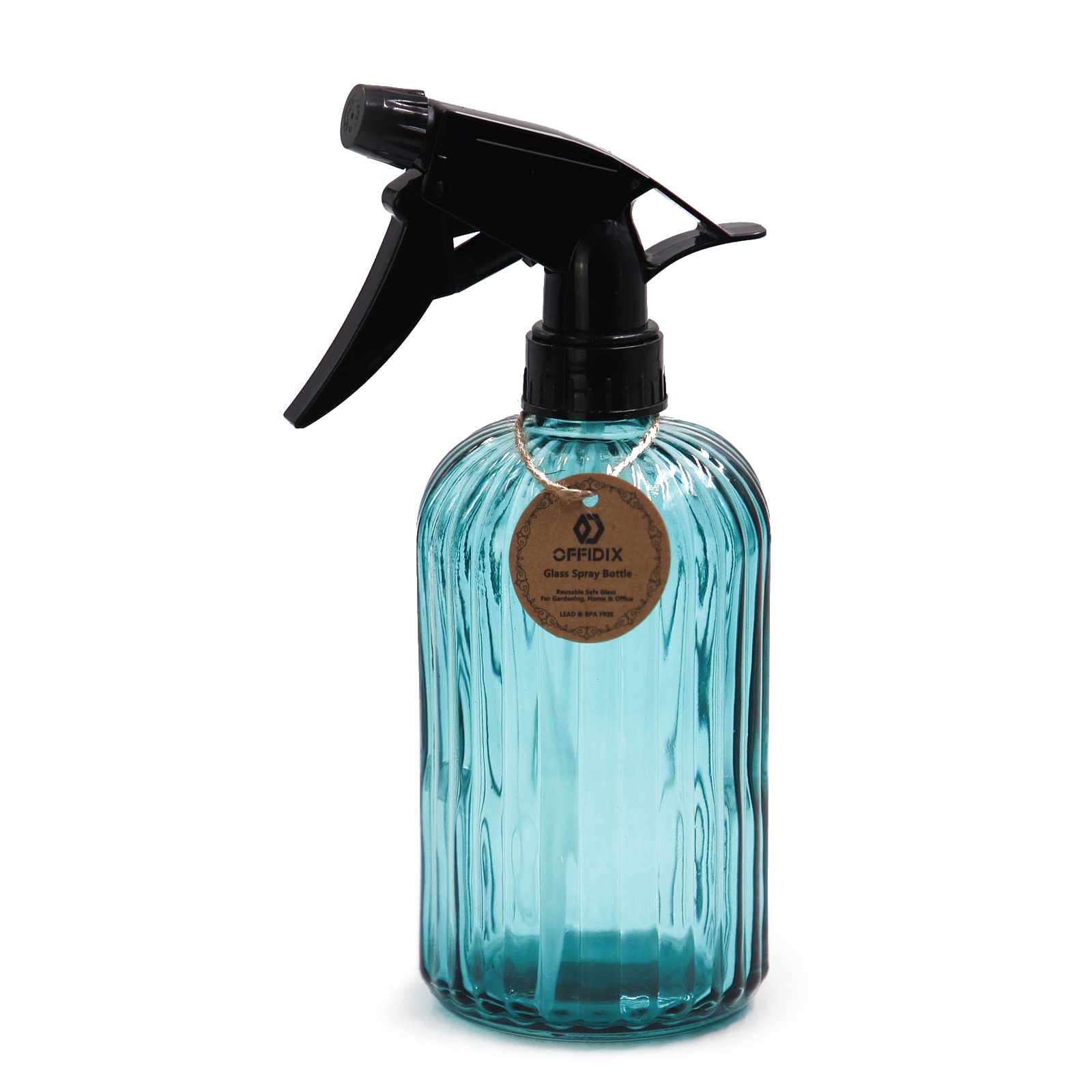 OFFIDIX Glass Spray Bottle, Plant Mister with Adjustable Nozzle 0.4L/13.5oz Pressure Watering Can Handheld Spray Bottle for Outdoor Indoor Plants and Cleaning Work (Blue)
