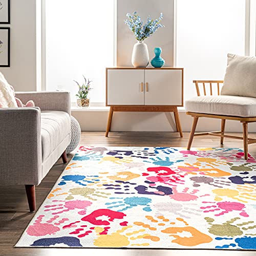 nuLOOM Pinkie Machine Washable Handprint Kids Ultra Thin Area Rug, 3' x 5', Multi