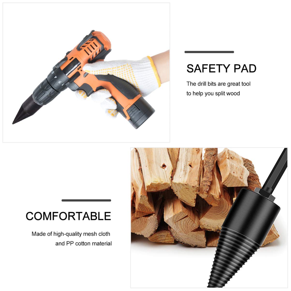 ULTECHNOVO Wood Splitting Drill Bit Firewood Chopper Drill Bits Firewood Log Splitter Heavy Duty Wood Drill Screw Cone Driver Kindling Splitter for Electric Drill 42mm 3pcs