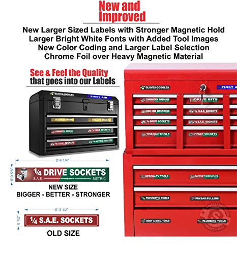 Ultimate Magnetic Tool Box Organizer Labels (Green edition) organize boxes, drawers & cabinets “Quick & Easy”, fits all brands of ‘Steel’ tool chest Craftsman, Snap-on, Mac, Matco & Cornwell …