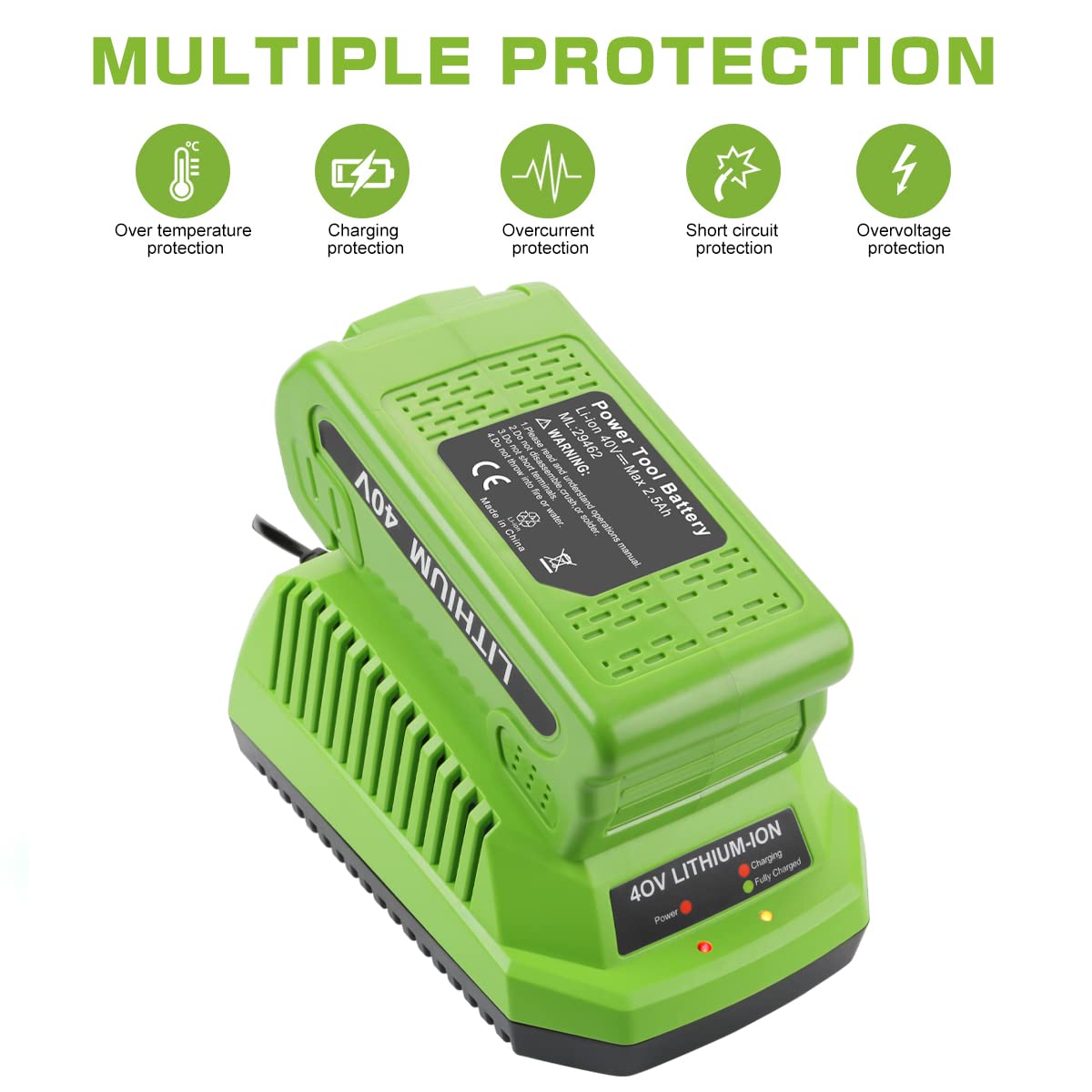 Powilling Replacement Charger Compatible with Greenworks 40V Battery Charger Lithium Ion 29482 29462 29472 2901319 2938302 BAF702 L-300 BAF704 BAF705 Compatible with 40V G-MAX Power Tools