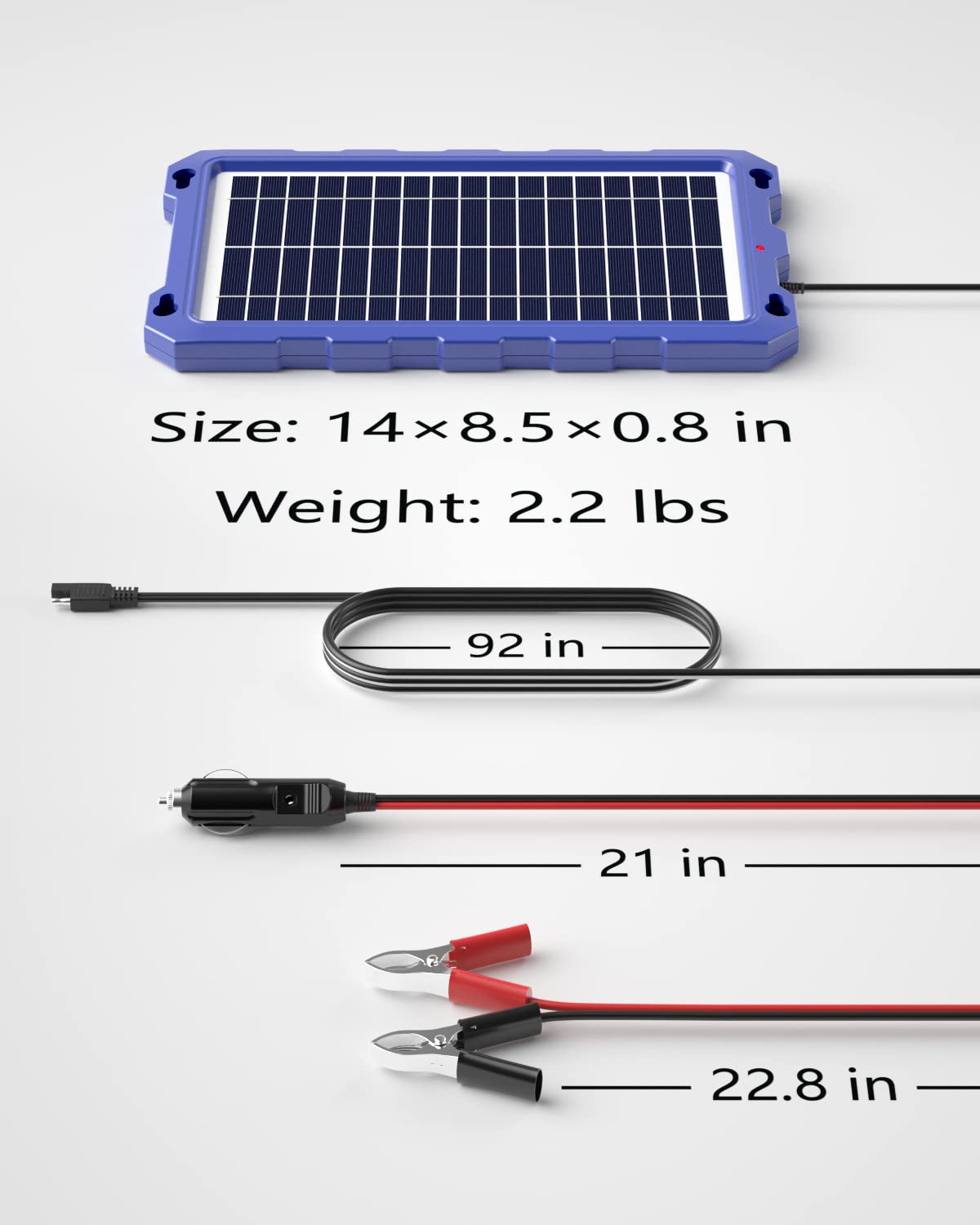 POWOXI 10W 12V Solar Battery Charger& Maintainer,Waterproof Solar Panel Trickle Charger with Cigarette Lighter & Alligator Clips for Car, RV, Boat, Motor, Lawn Mower(Blue)