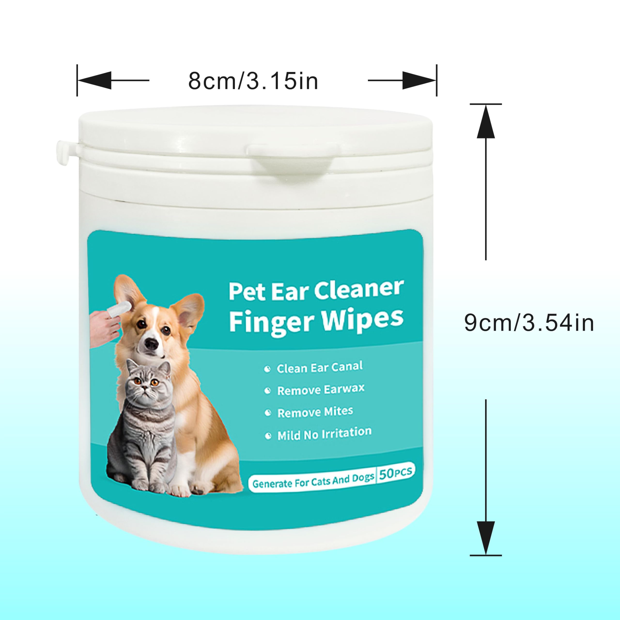 YUVEXAHOO Dog Ear Cleaner—cat Ear Cleaner,Pet Ear Finger Wipes for Easy Earwax Removal,Relieve itching and Inflammation, 50 Count