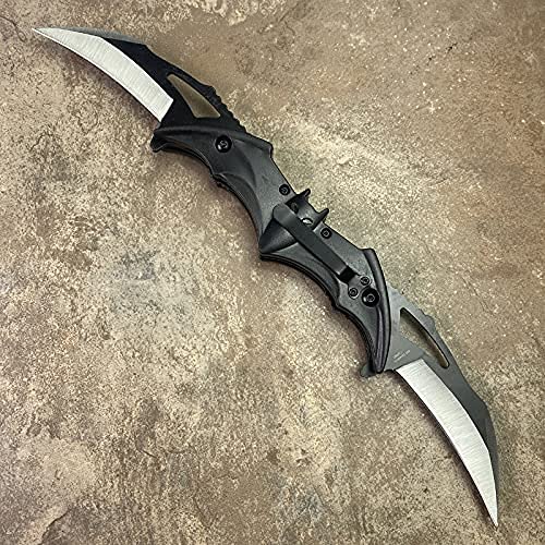 Spring Assisted Open Folding Double Blade Dual Twin 3 Colors Pocket Knife Tactical Belt Clip Black Gold Rainbow Knives Great Gift (Black)