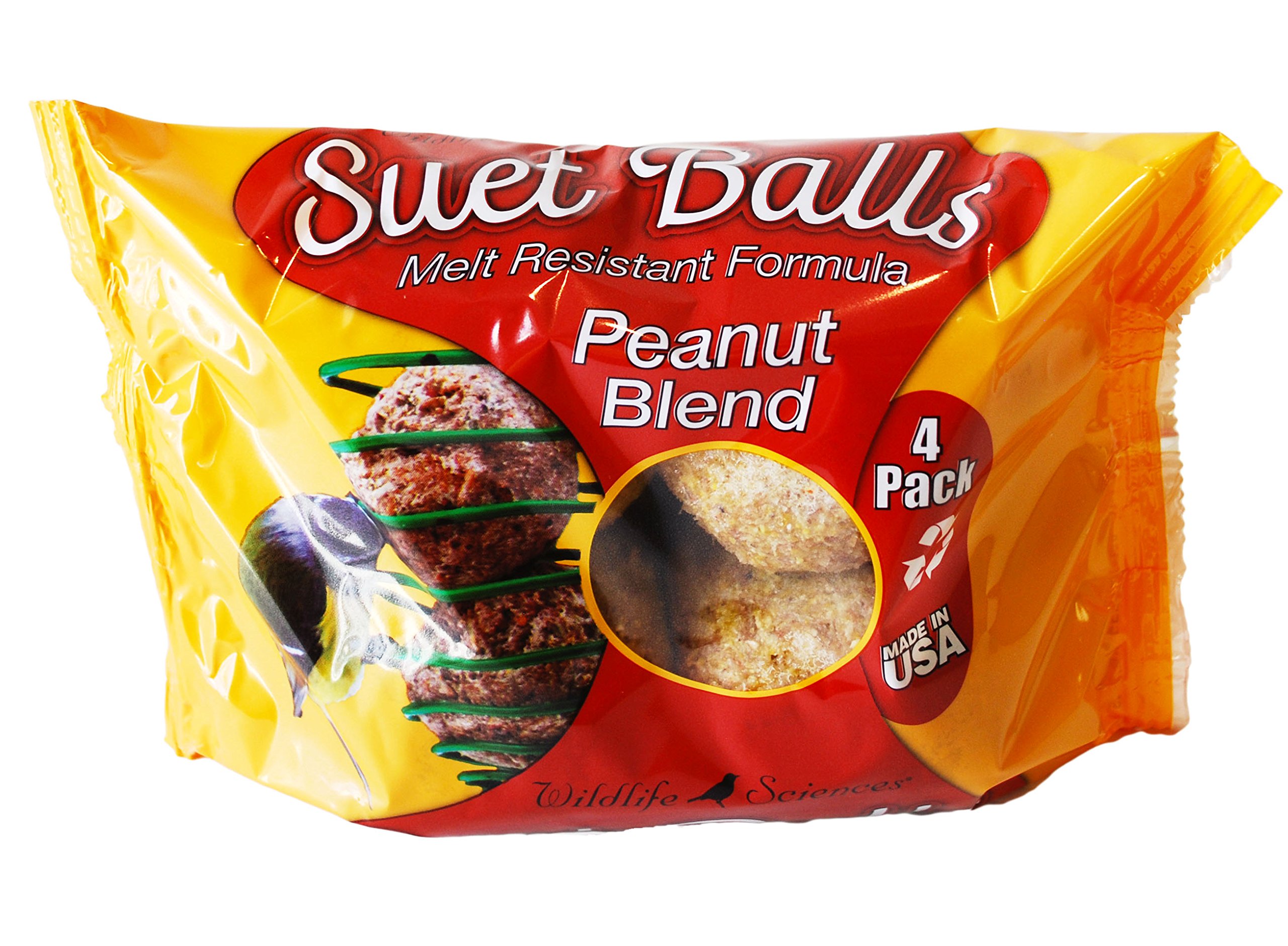 Wildlife Sciences Suet Balls 24 Pack, 6 Individually Wrapped Packs of 4 Bird Suet Balls (Peanut Blend)