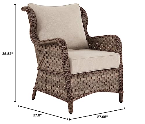 Signature Design by Ashley Clear Ridge Outdoor Handwoven Wicker Cushioned Lounge Chair 2 Count, Light Brown