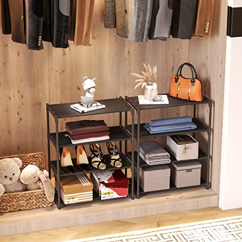 SHELAKET Stackable Small Shoe Rack,Upgrade 4-Tier Kids Shoe Shelf Storage Organizer for Entryway, Hallway and Closet (Black)