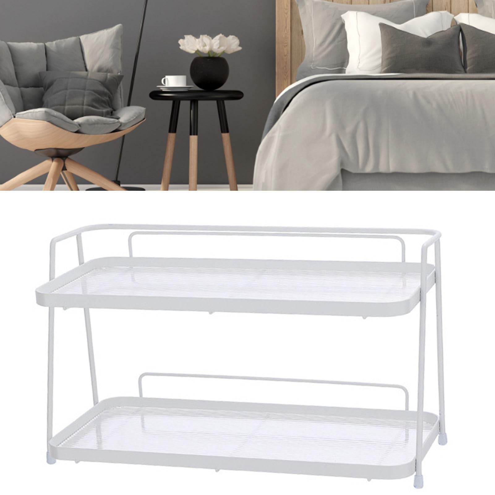 YYEFNMAZ Counter Standing Rack Cosmetic Organizer Holder 2 Tier Shelf Storage Organization Sturdy Bathroom Organizer Space Saver (White)