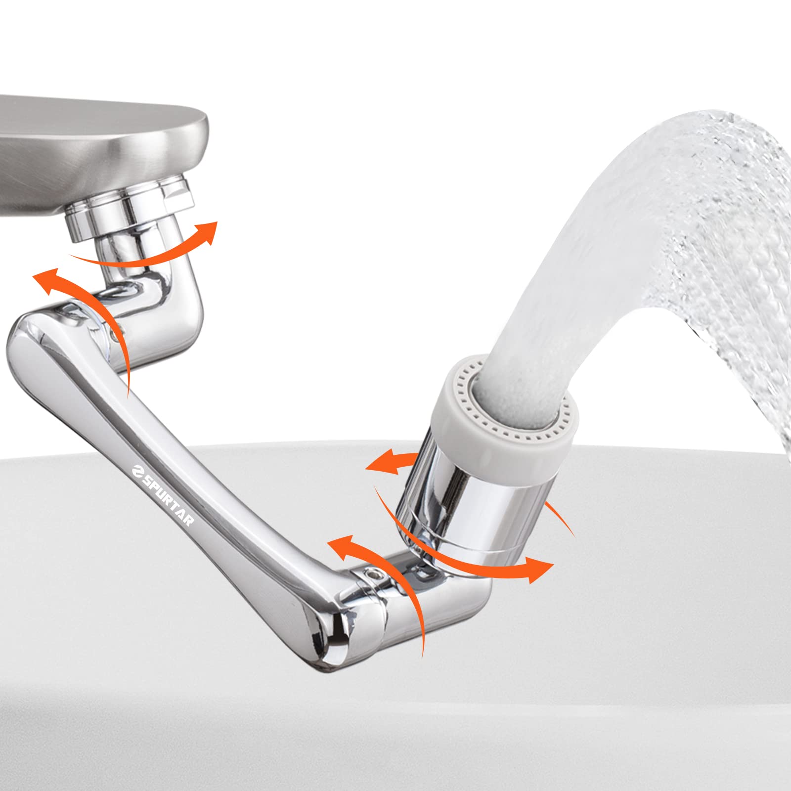 Spurtar 1440° Faucet Extender for Bathroom Sink, 2 Water Outlet Modes 1080° Rotatable Faucet Aerator + 360° Swivel Faucet Attachment Kitchen Faucet Extension, Tap Adjustment for Face Washing