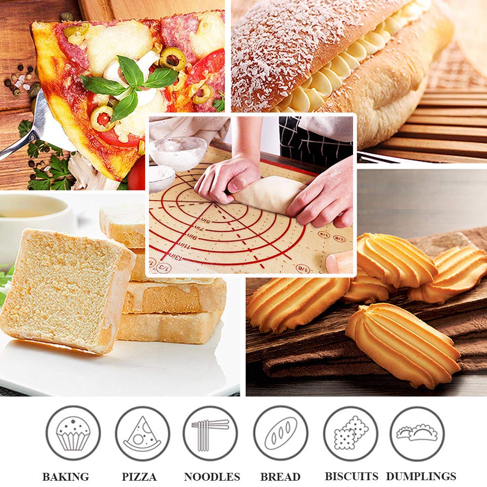 Silicone Baking Mat Pastry Mat Non Slip Non Stick Extra Large Bread Kneading Board with Measurements for Rolling Dough Thicken