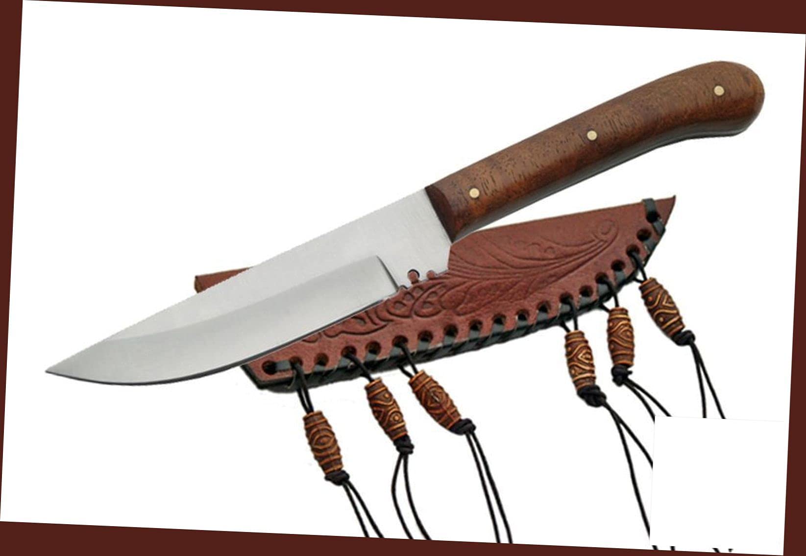 S.S. Fixed Knives 8.5" Native American Style Large Patch HUNTING Tactical Sharp Blade Military Knife with Leather Sheath