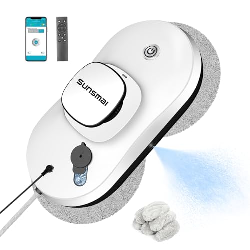 Window Cleaning Robot, SUNSMAI Smart Window Vacuum Cleaner with Automatic Water Spray, Remote Control Robot Window Washer for Windows/Tiles/Glass Door(White)