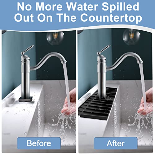 Silicone Faucet Handle Drip Catcher Tray, 2 Pack Silicone Faucet Mat for Kitchen Sink, Sink Splash Guard Behind Faucet, Faucet Drip Catcher to Keep Kitchen Clean and Dry 14.6''x5.4'' (Black)